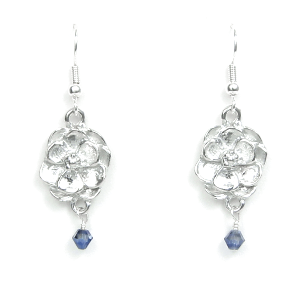 Steel Magnolia Flower Earrings Pewter - Handcrafted by Lucina K.